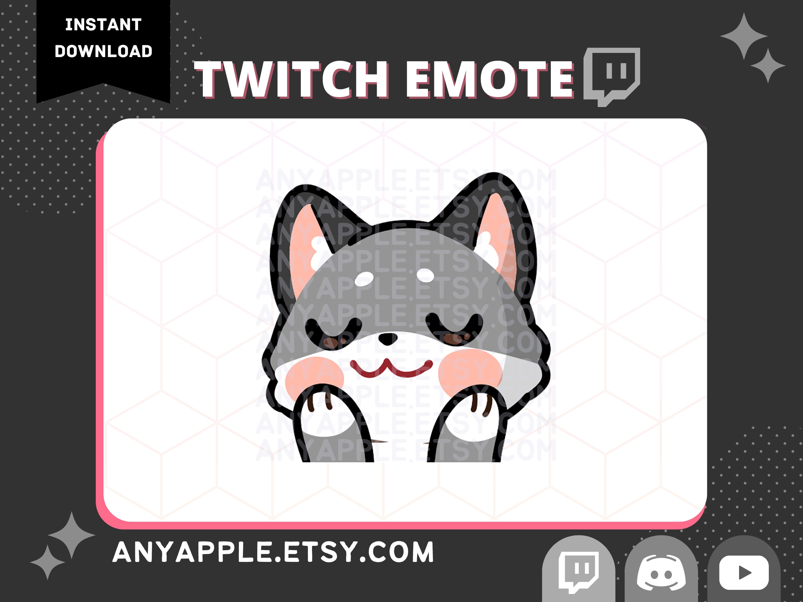 Cute Grey Wolf Twitch Emote for Streamer Discord Emote Uwu, Blush, Shy ...