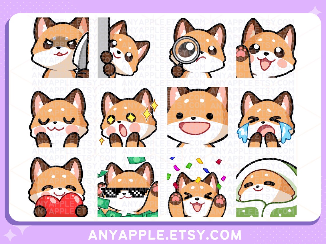 Cute Fox Twitch Emotes for Streamer Bundle Discord Emote Kawaii Kitsune ...