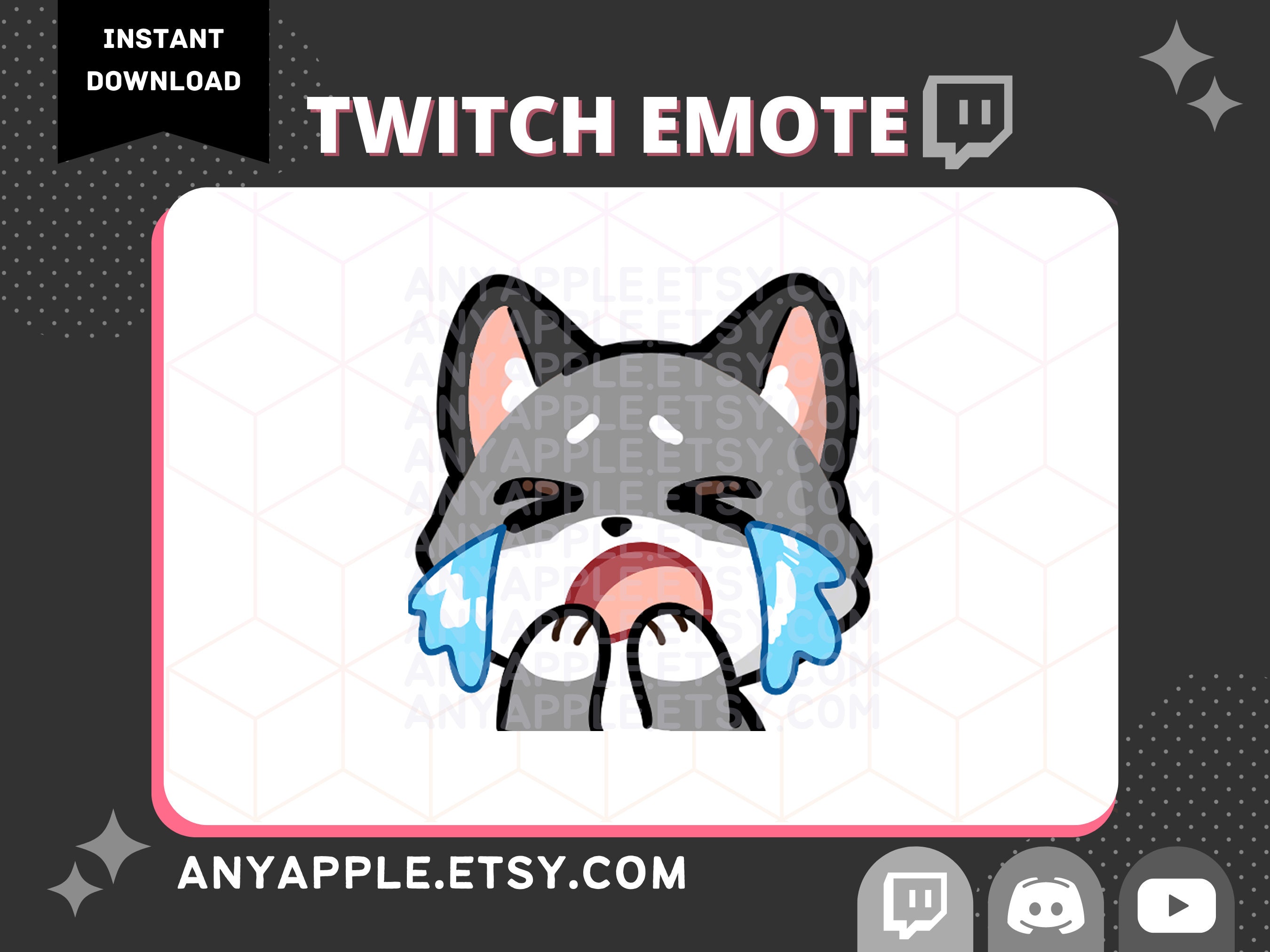 Cute Grey Wolf Twitch Emote for Streamer Discord Emote Sad, Cry, Tears ...