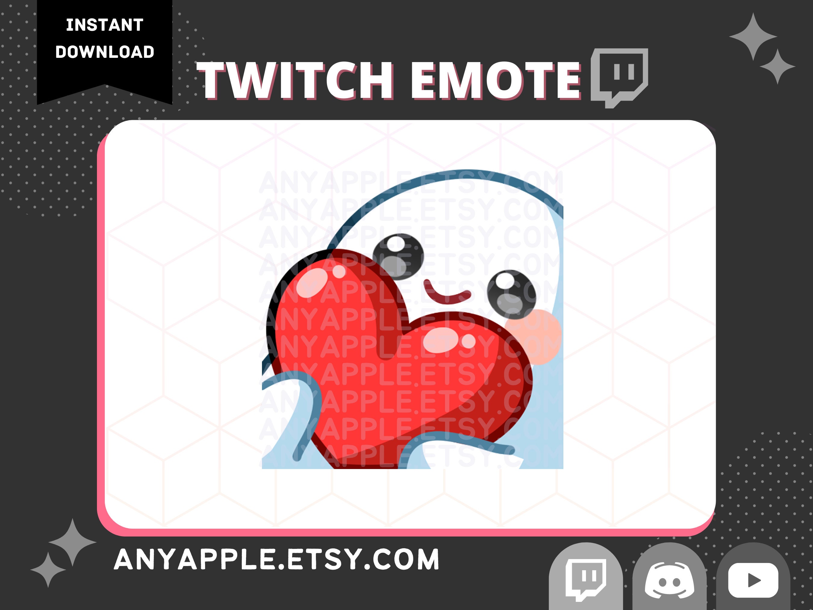 Cute Ghost Twitch Emote for Streamer | Discord Emote | Heart, Love, Hug ...