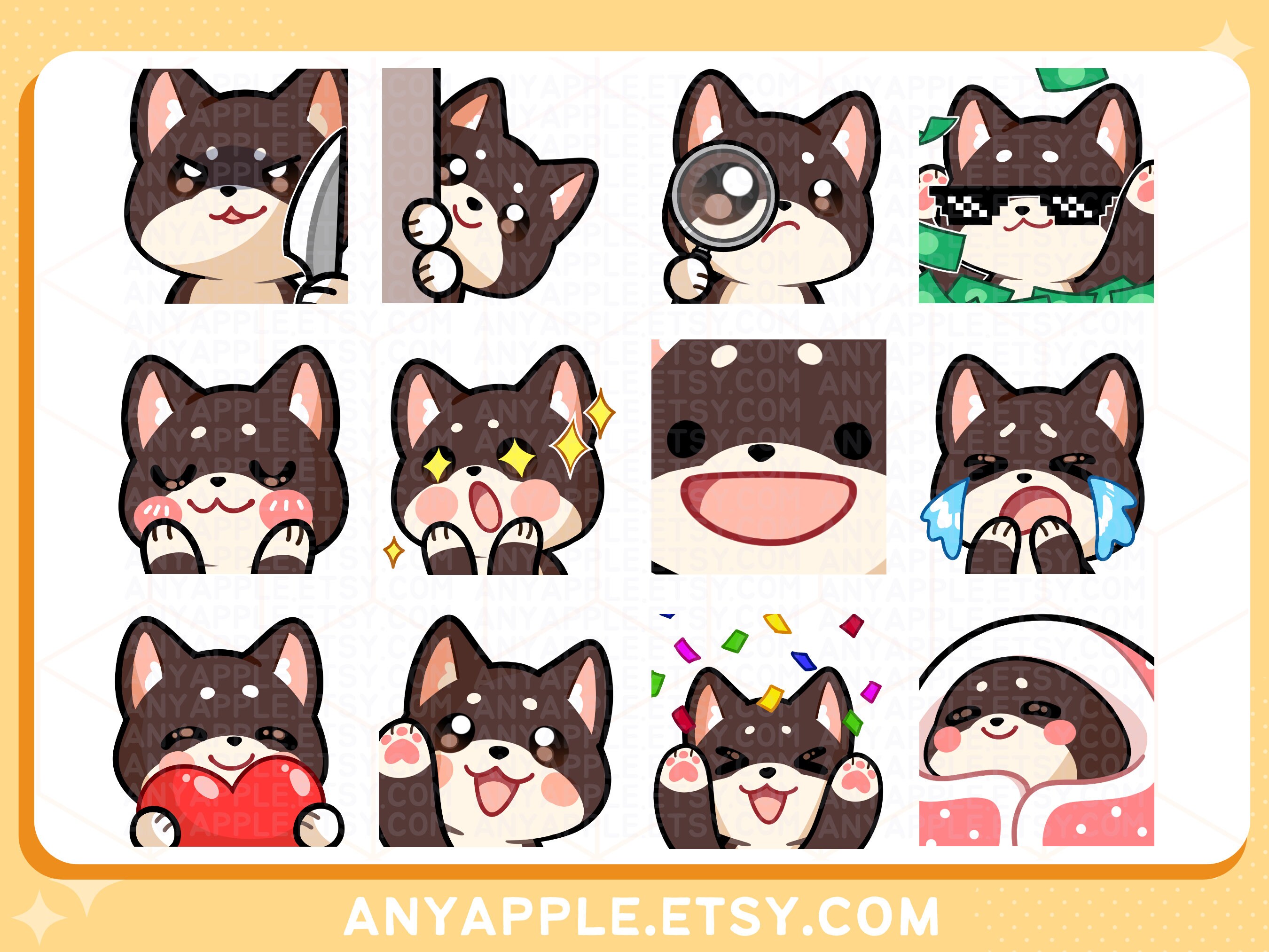 Cute Black Shiba Inu Dog Twitch Emote for Streamer Bundle | Discord ...