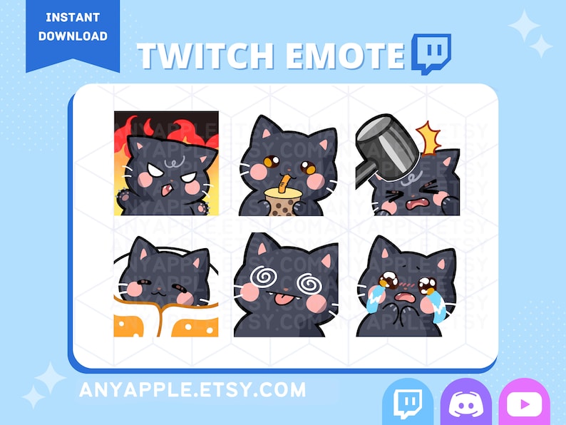 Cute Black Twitch Emote for Streamer Pack 1 Discord Emote - Etsy