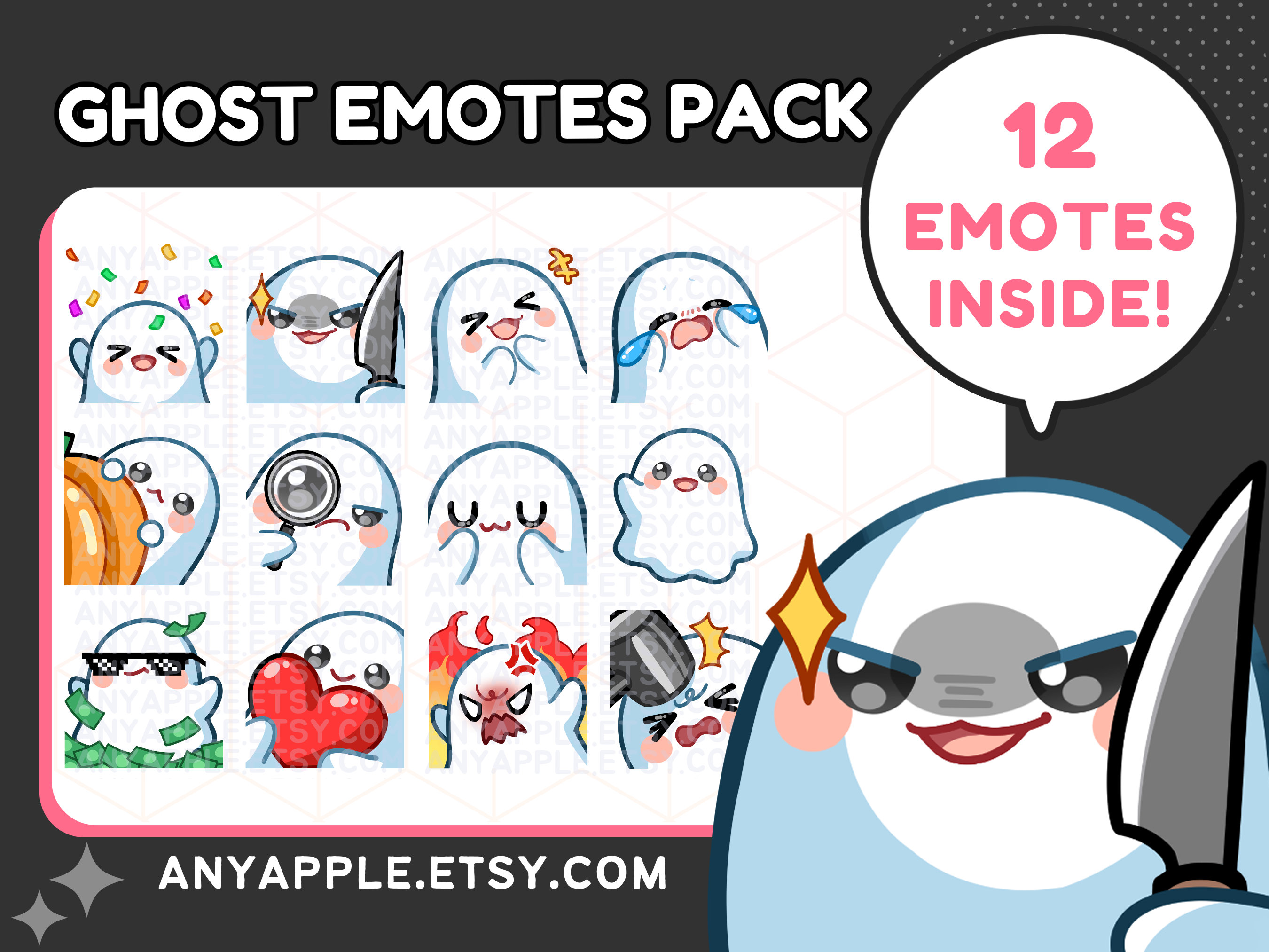 Cute Ghost Twitch Emotes for Streamer Bundle | Discord Emote | Kawaii ...