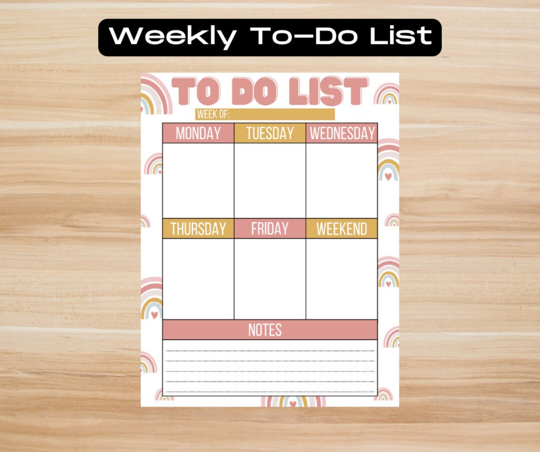 Weekly TO DO LIST Printable Rainbows - Etsy