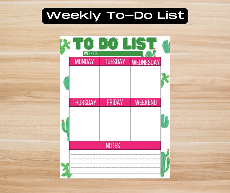 Weekly TO DO LIST Printable Cactus - Etsy