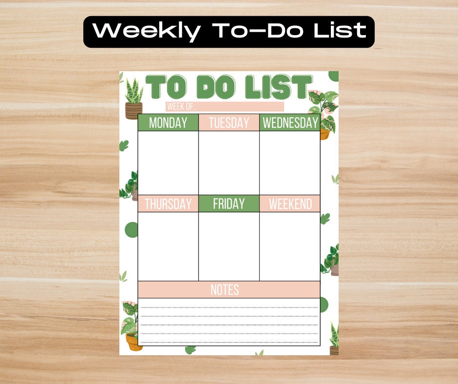 Weekly TO DO LIST Printable Plants - Etsy