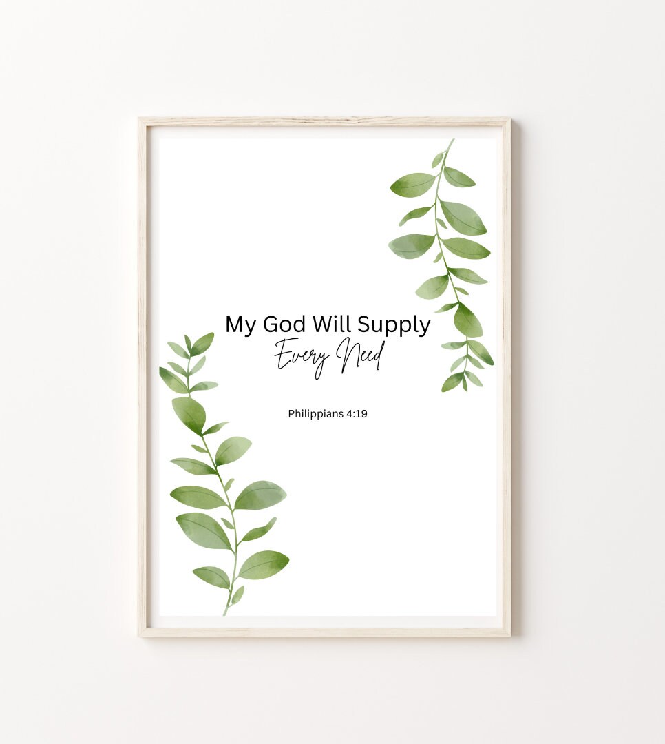 Bible Verse Printable Philippians 4:19, Scripture Prints, Christian ...