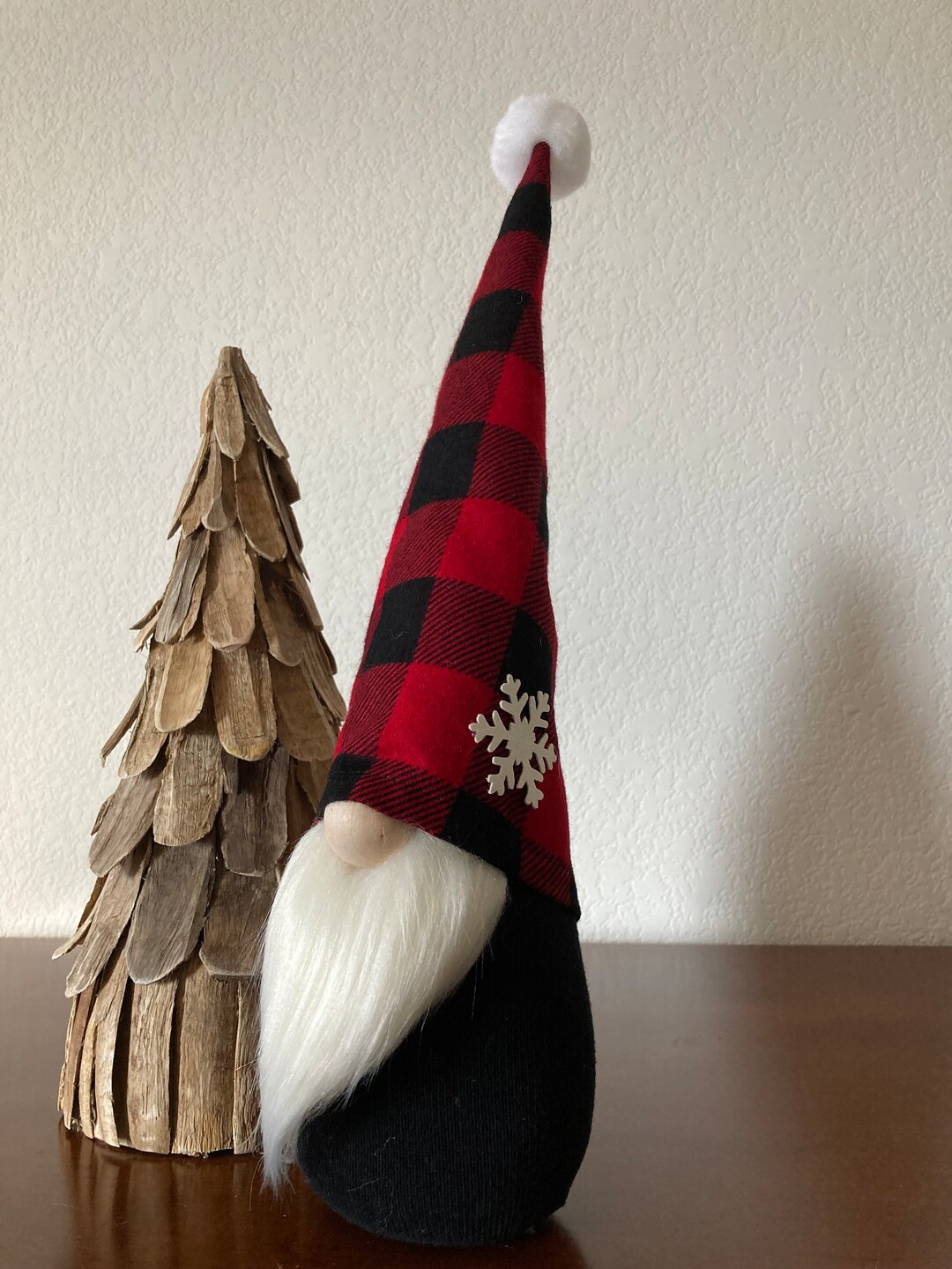 Holiday Gnome With Tall Red & Black Buffalo Plaid Hat and Snowflake ...
