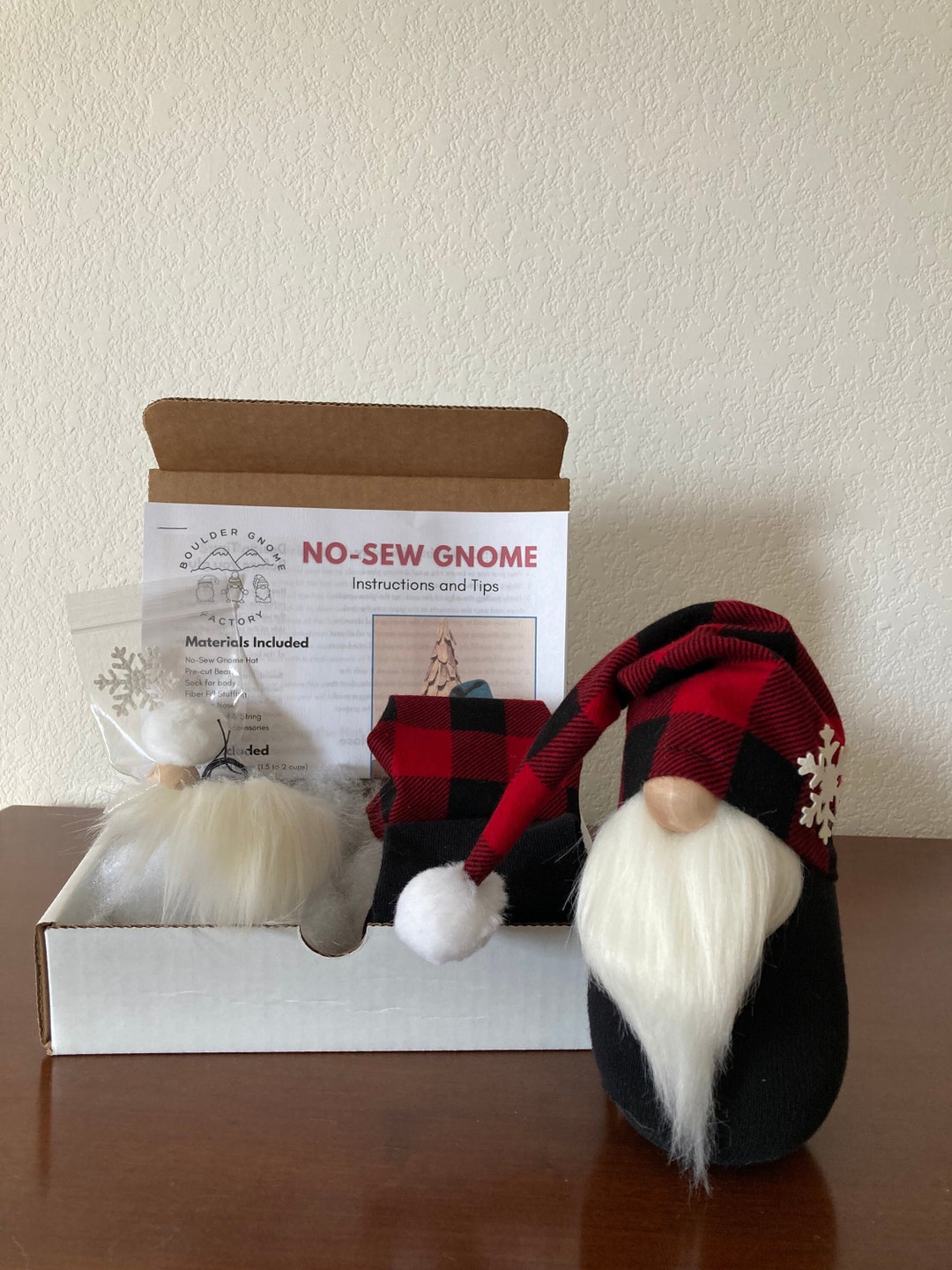 No-sew, DIY Holiday Gnome Craft Kit Red and Black Buffalo Plaid Hat ...