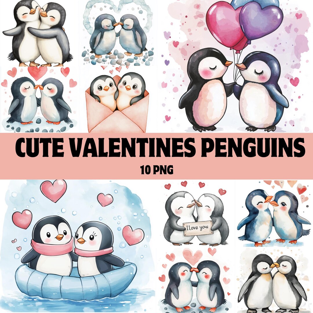 Cute Penguin Valentine’s Clipart | 10 PNG Images With Transparent and ...
