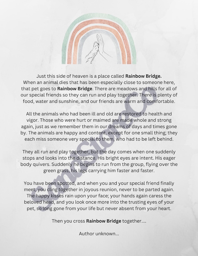 Rainbow Bridge Poem Printable - Etsy
