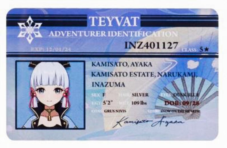 Genshin Impact Ayaka Genshin Adventurer Card L Ayaka Kamisato Passport ...