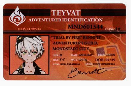 Genshin Impact Bennett Bennett Genshin Genshin Adventurer Card Passport ...