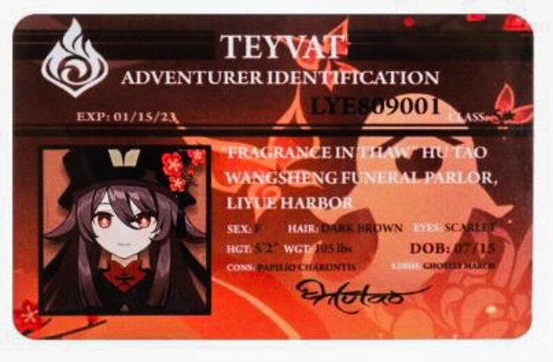 Genshin Impact Hu Tao Hu Tao Genshin Genshin Impact Adventurer Card ...