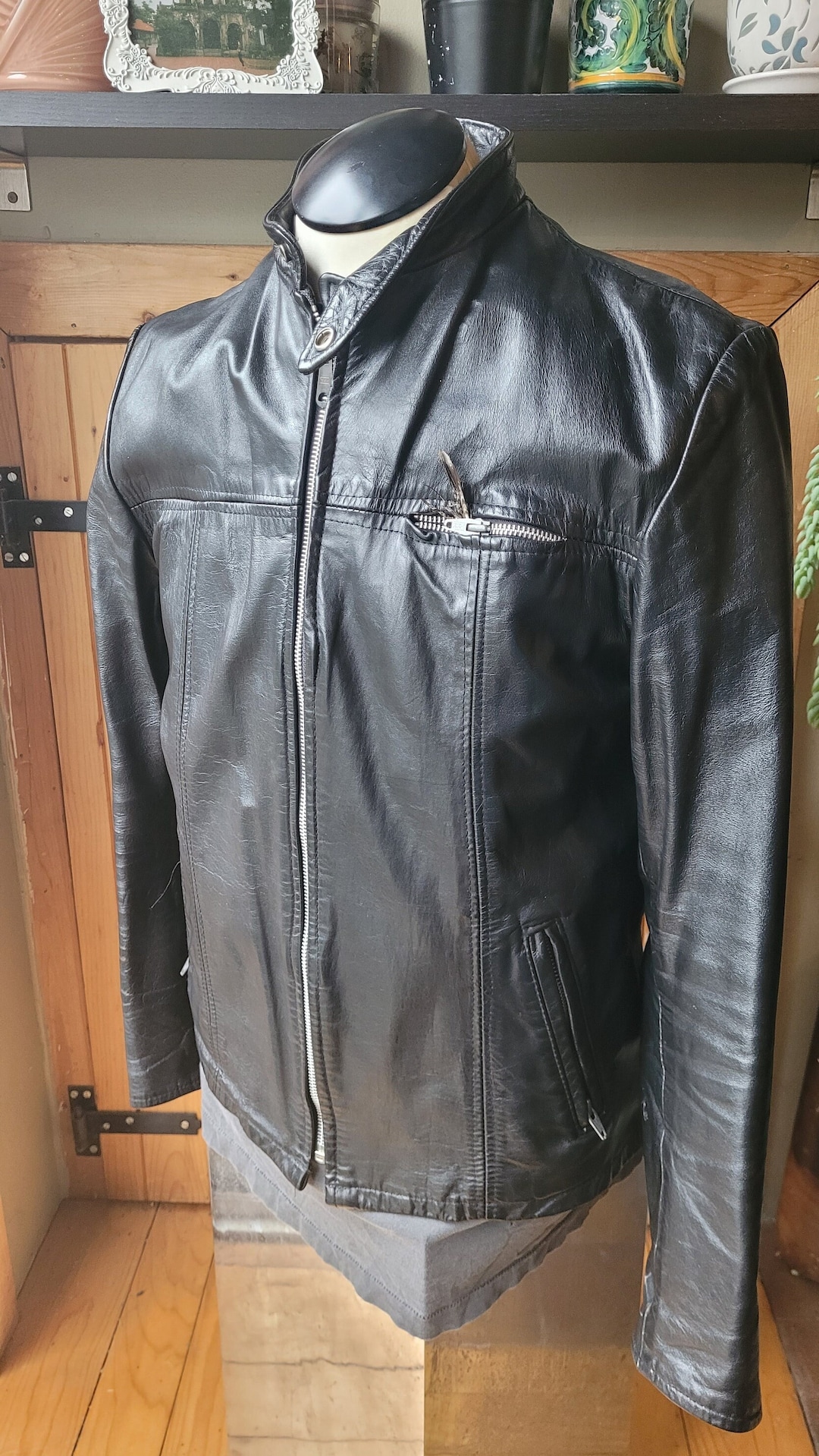 Vintage 1980s Black Leather Jacket Retro 80s Biker Jacket Genuine ...