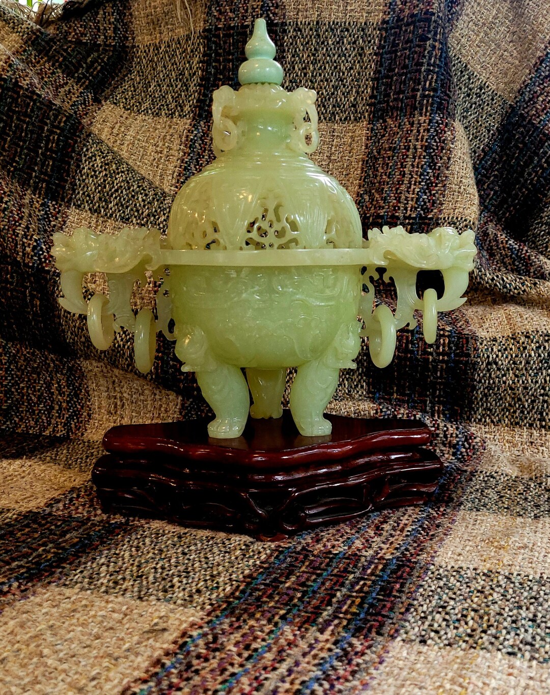 Vintage Hand Carved Jade Incense Burner Carved From a Solid 10 Block of ...