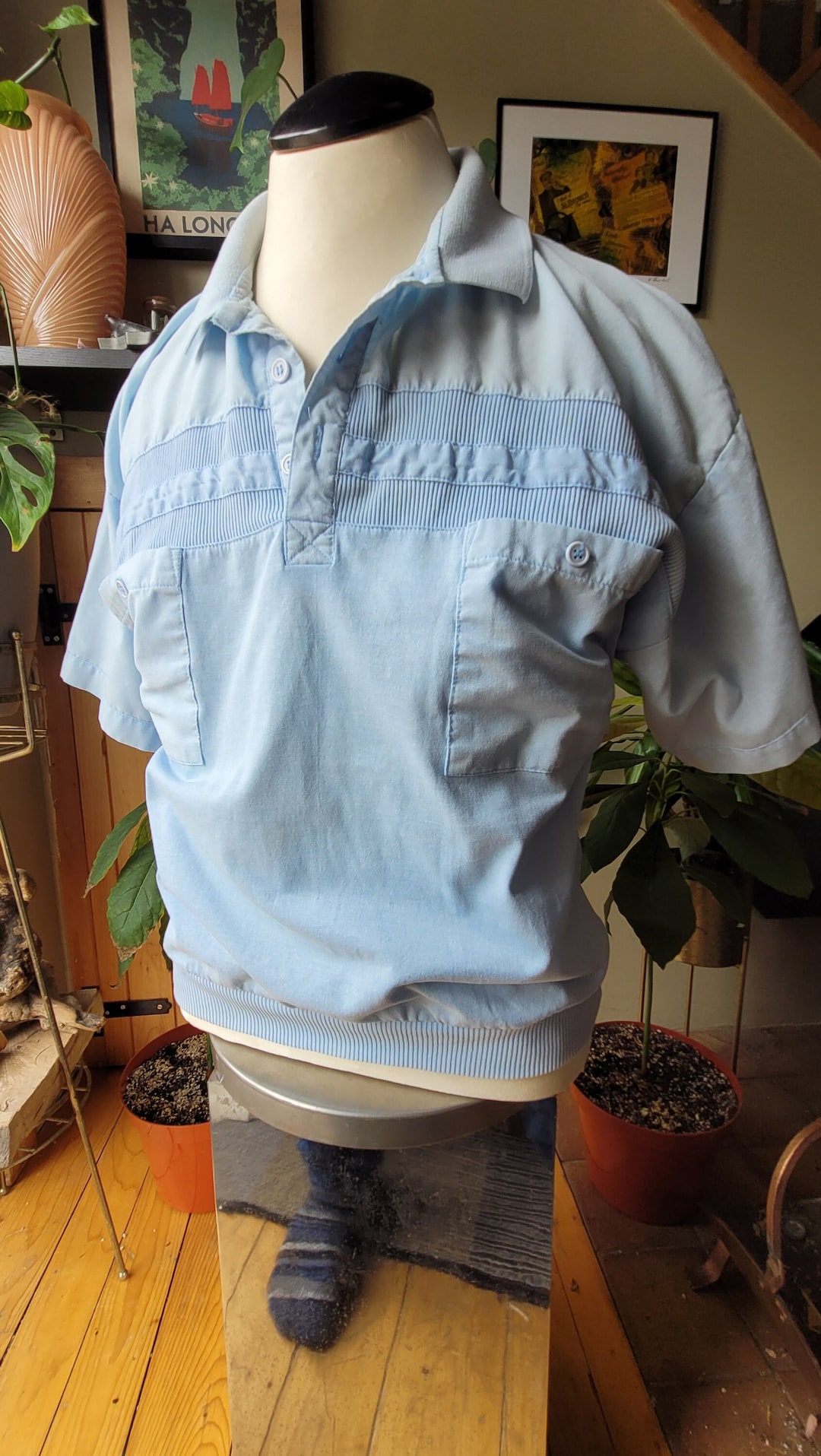 1980s Beach Polo Oversized Extra Baggy Arms Double Front Chest Pocket ...