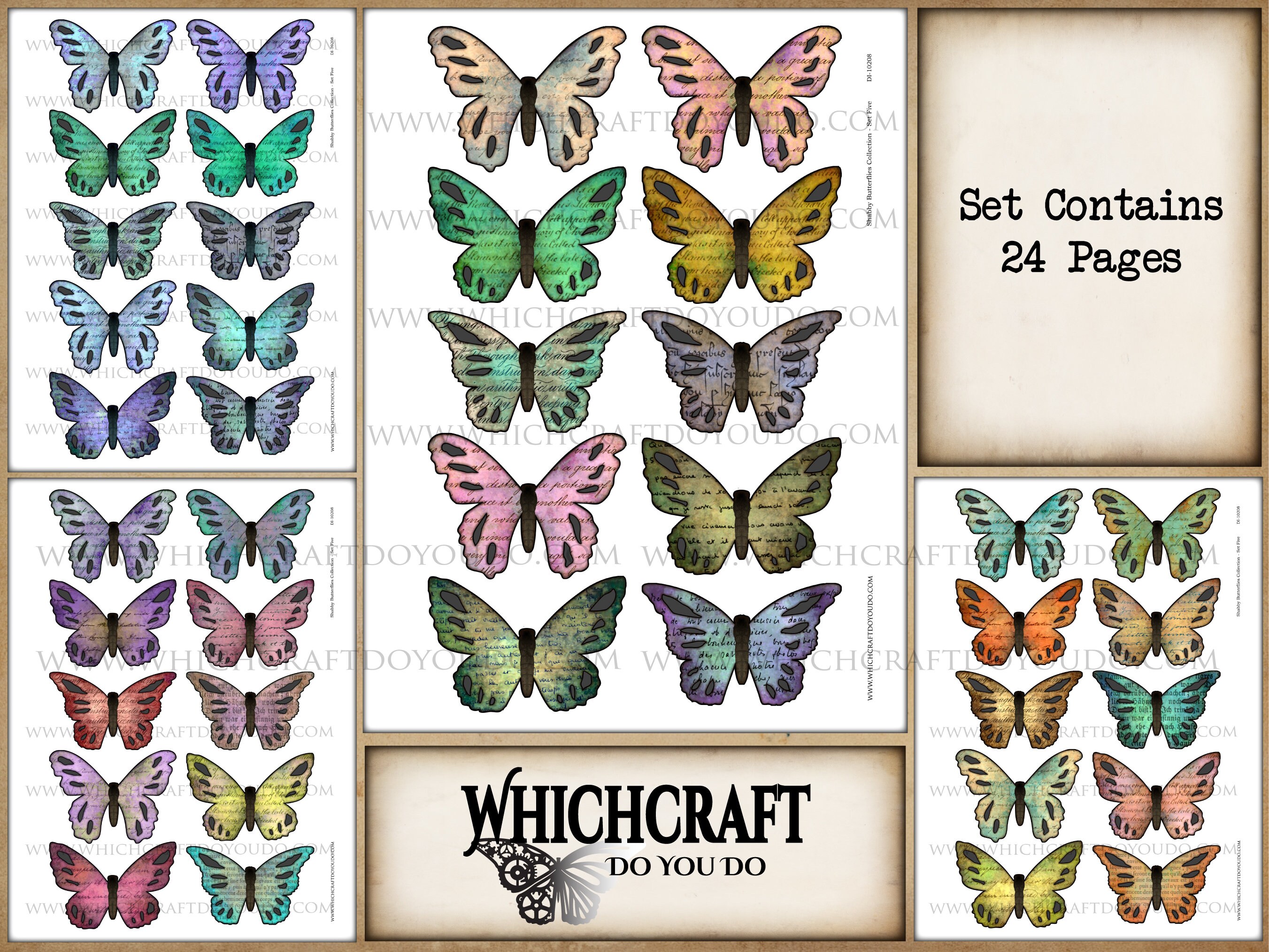Shabby Butterflies Collection Set Five DI-10208 Printable Digital ...