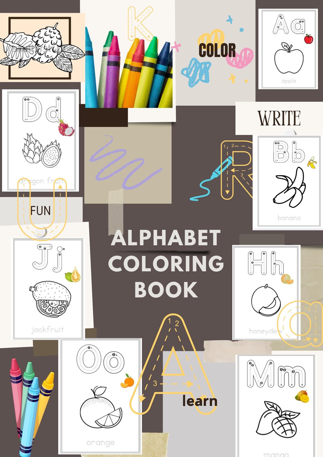 Coloring Book Alphabet Traceable Letters Fruit Theme Alphabet Book ...