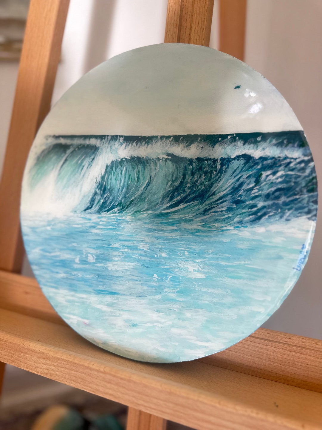 12x12 Circle Original Big Wave Painting With Glass Finish - Etsy
