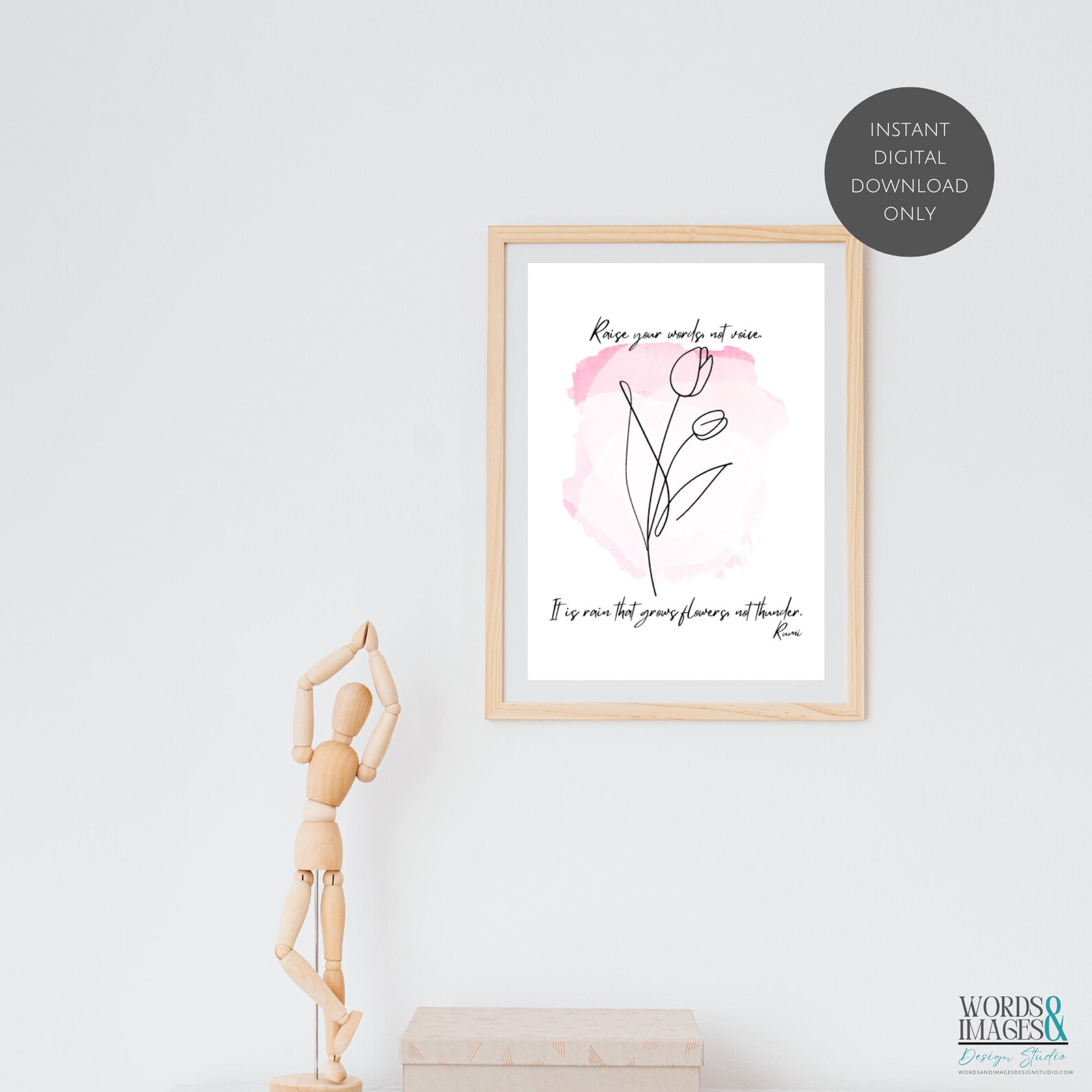 Rumi Quote, Rumi Line Art, Pink Wall Decor, Spiritual Affirmation Art ...