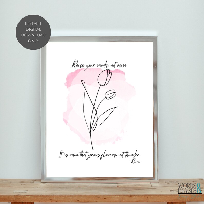 Rumi Quote, Rumi Line Art, Pink Wall Decor, Spiritual Affirmation Art ...