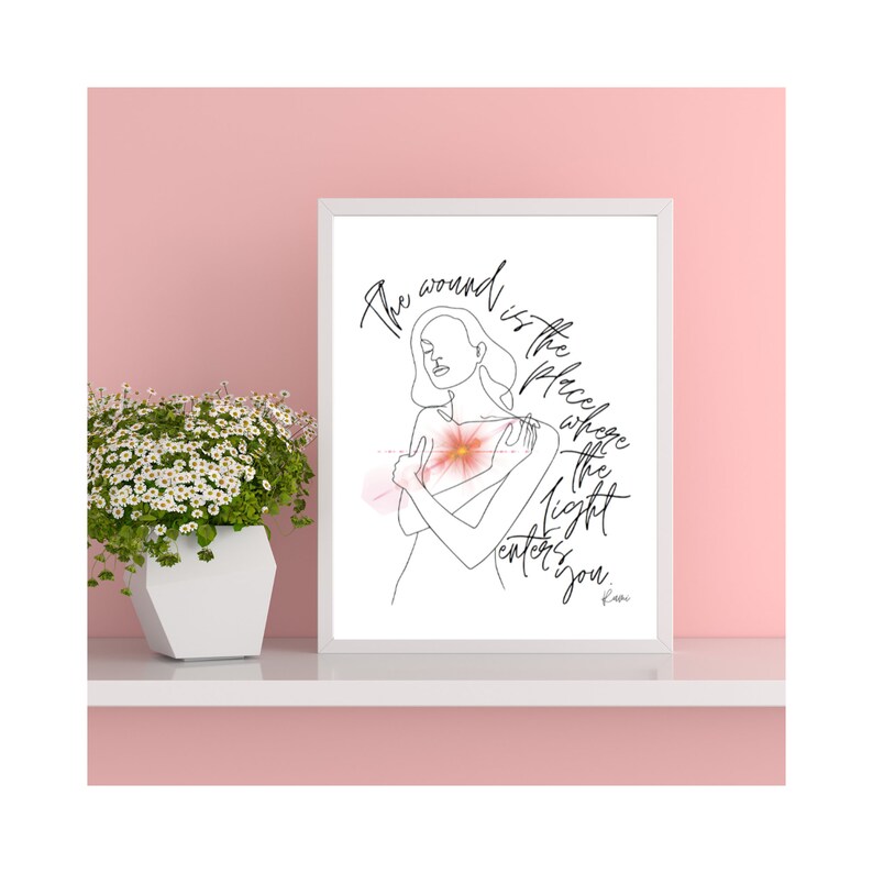 Rumi Quote, Rumi Line Art, Rumi the Wound is Where the Light Enters ...