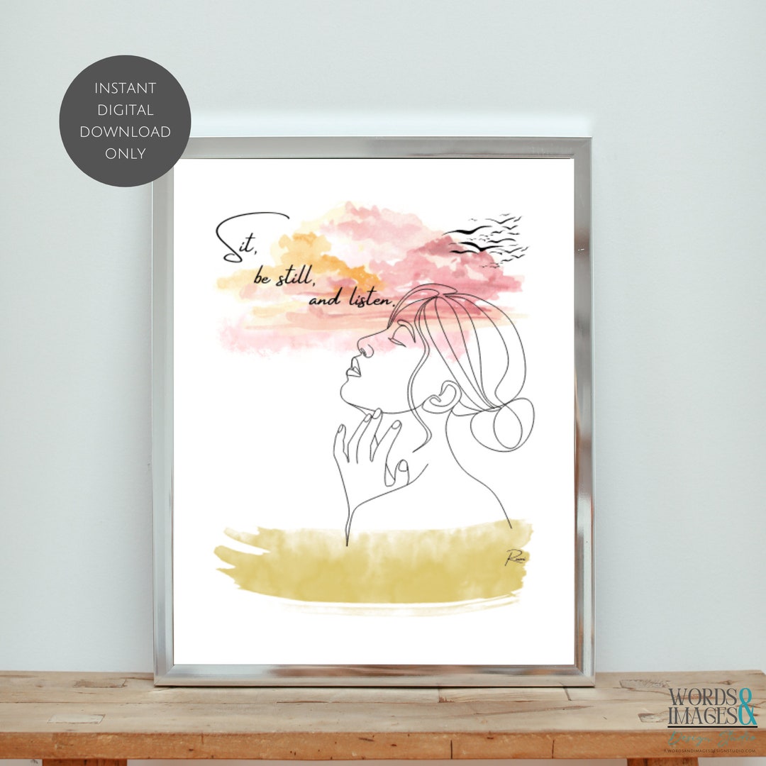 Light Pink Wall Art, Rumi Quote, Sit Be Still & Listen, Rumi Line Art ...