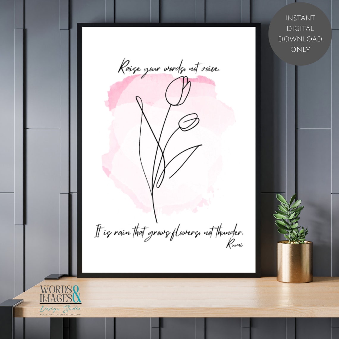 Rumi Quote, Rumi Line Art, Pink Wall Decor, Spiritual Affirmation Art ...