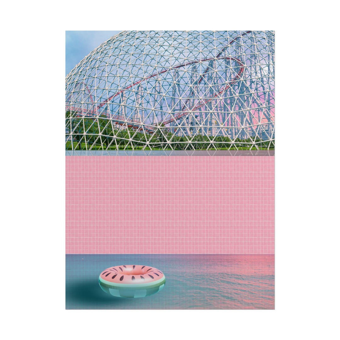 Vaporwave Summer Geodesic Dome Poster: Pink Pool Float Liminal Art - Etsy