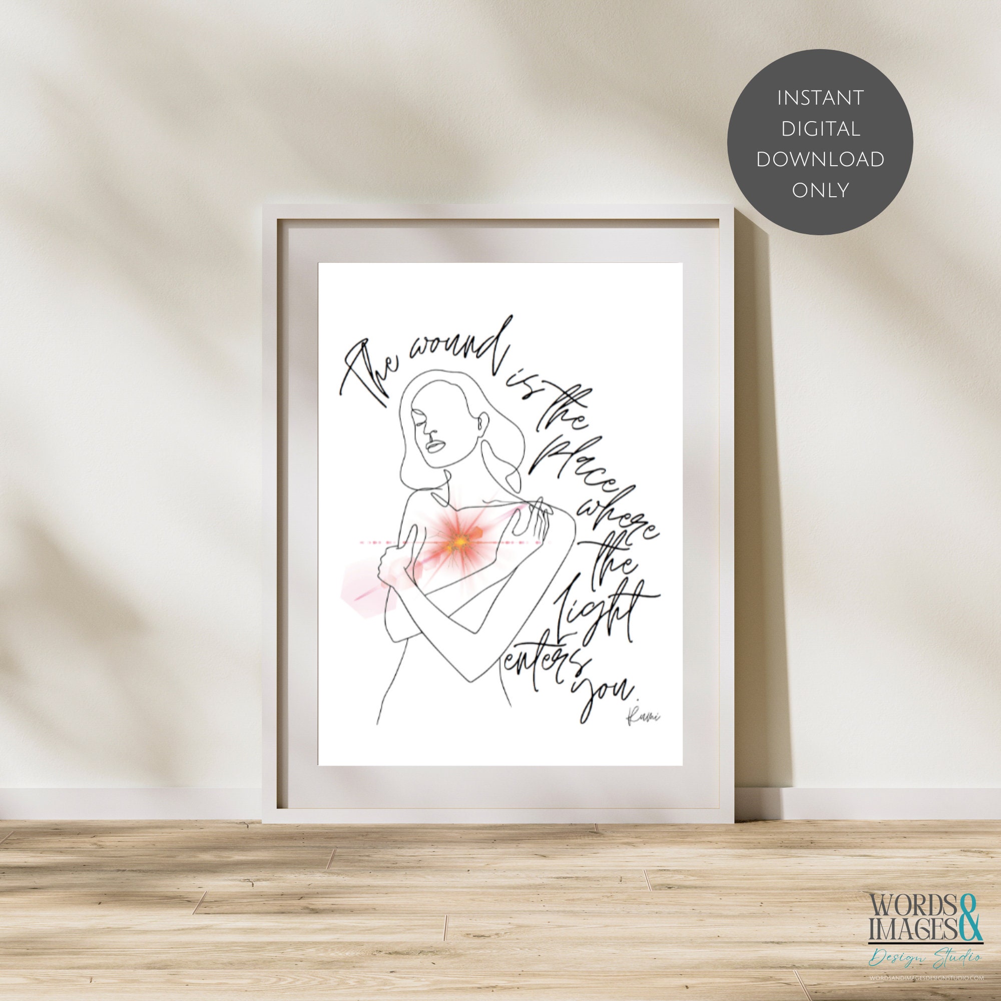 Rumi Quote, Rumi Line Art, Rumi the Wound is Where the Light Enters ...