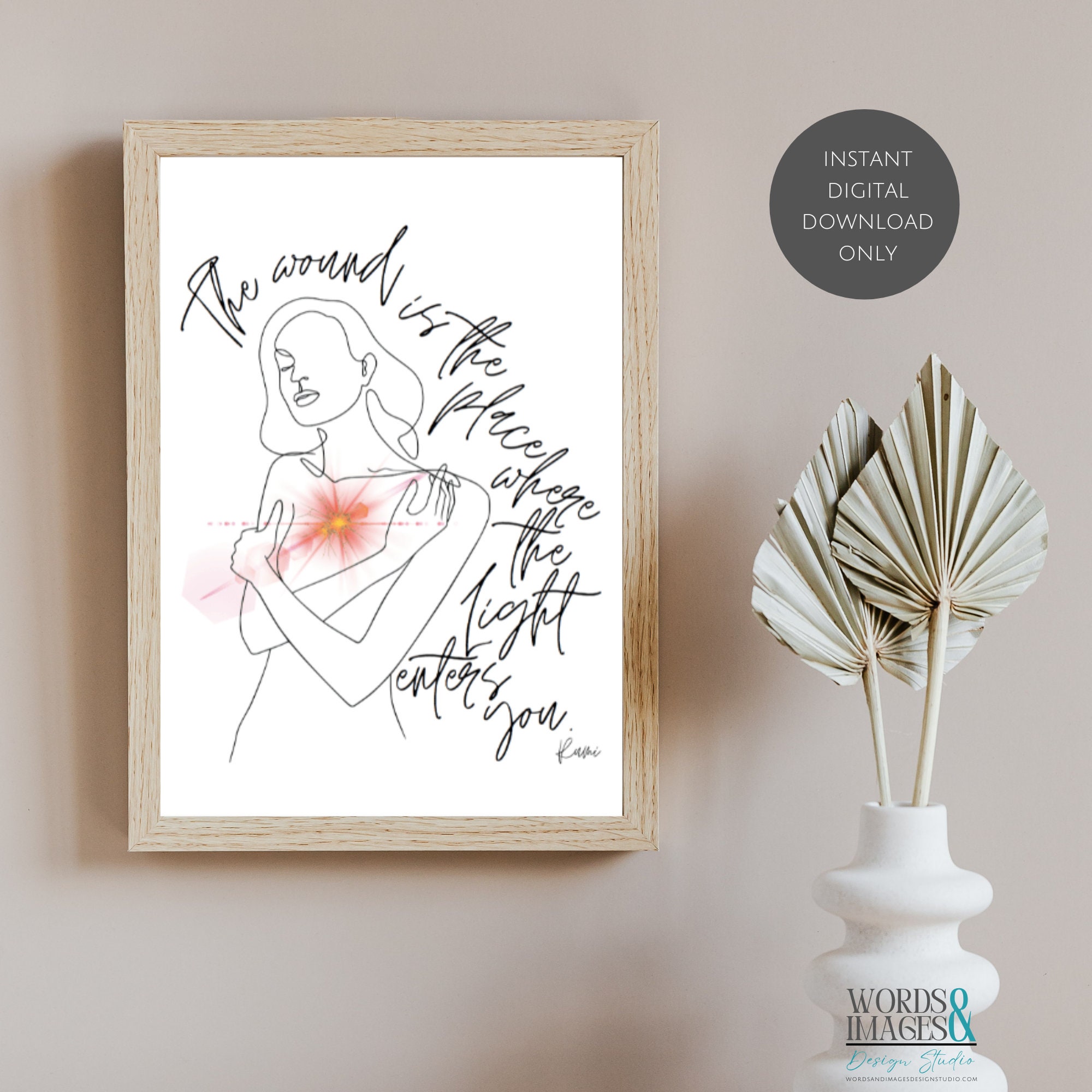 Rumi Quote, Rumi Line Art, Rumi the Wound is Where the Light Enters ...