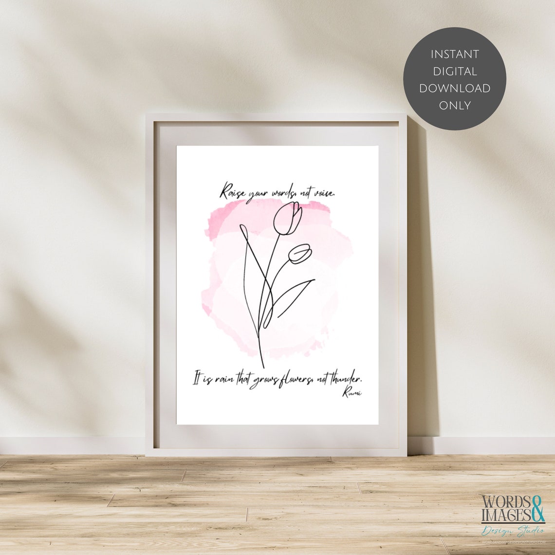 Rumi Quote, Rumi Line Art, Pink Wall Decor, Spiritual Affirmation Art ...