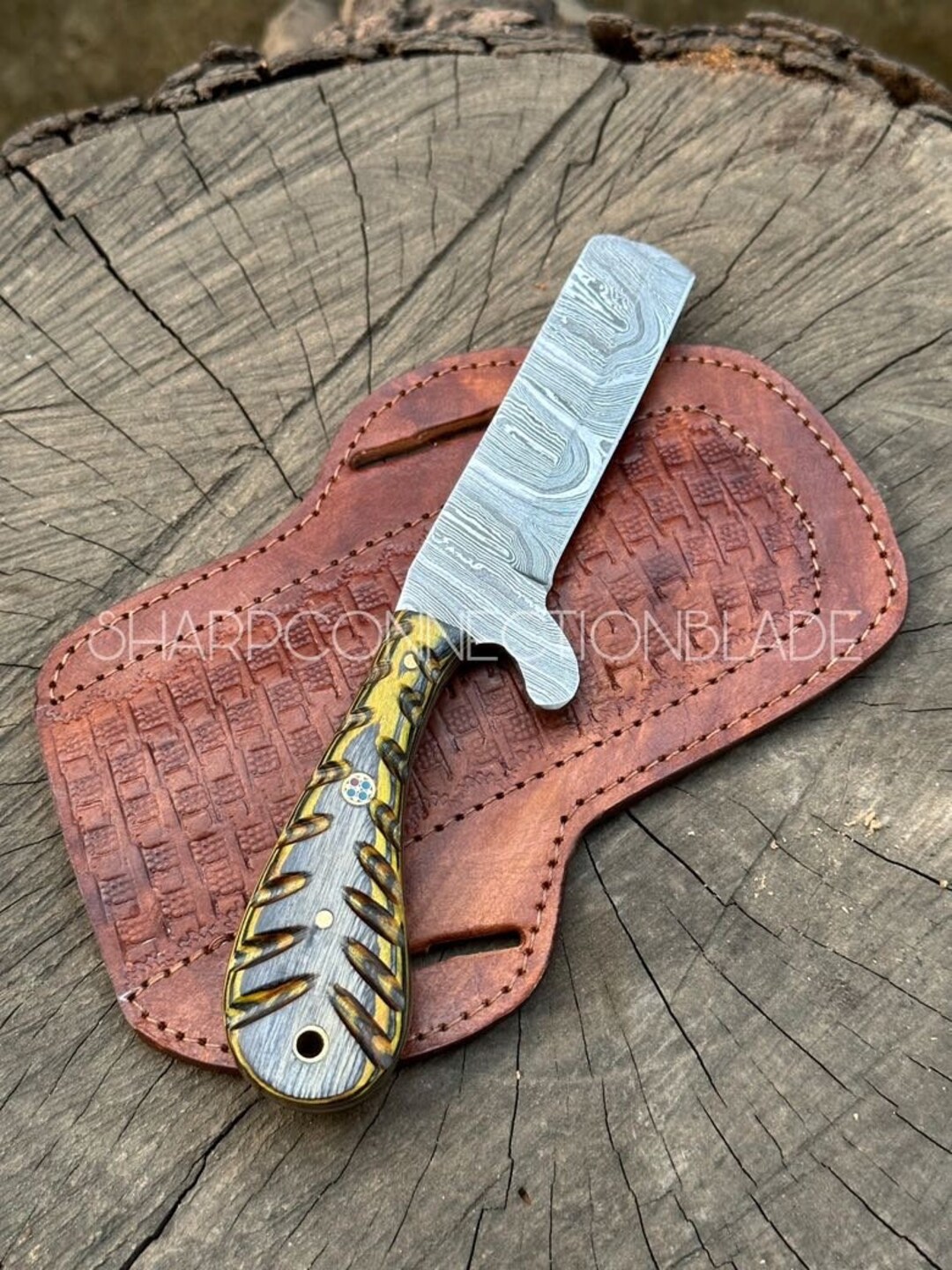Cowboy Damascus Bull Cutter Knife, Damascus Hunting Knife, Cowboy Knife ...