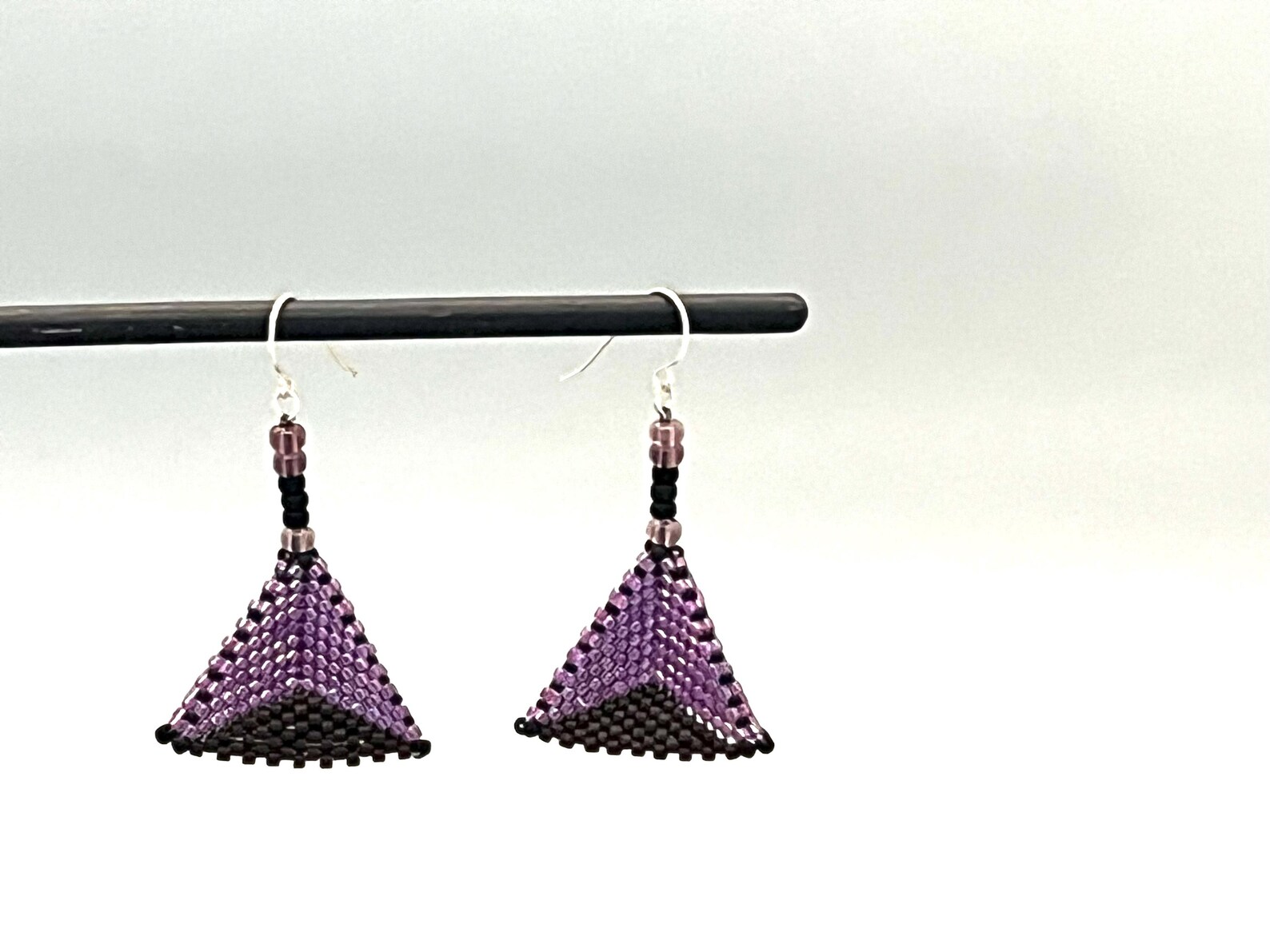 Purple and Black Triangle Seed Bead Earrings. - Etsy