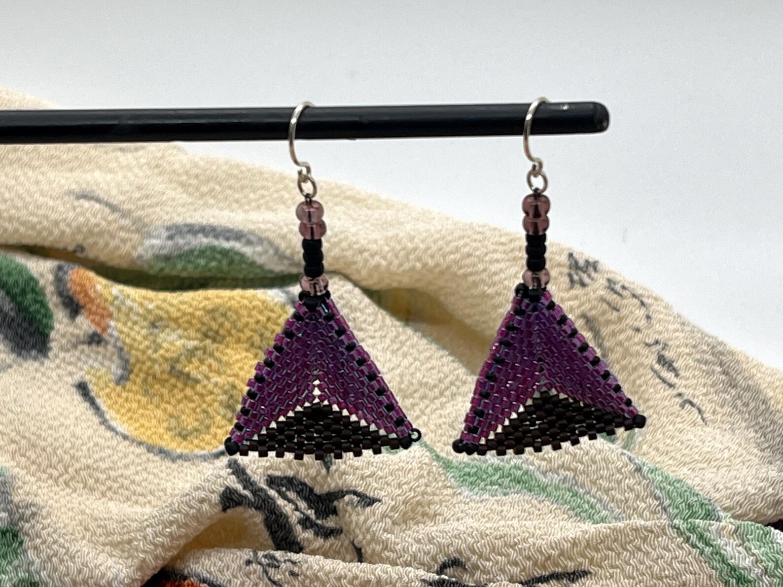 Purple and Black Triangle Seed Bead Earrings. - Etsy