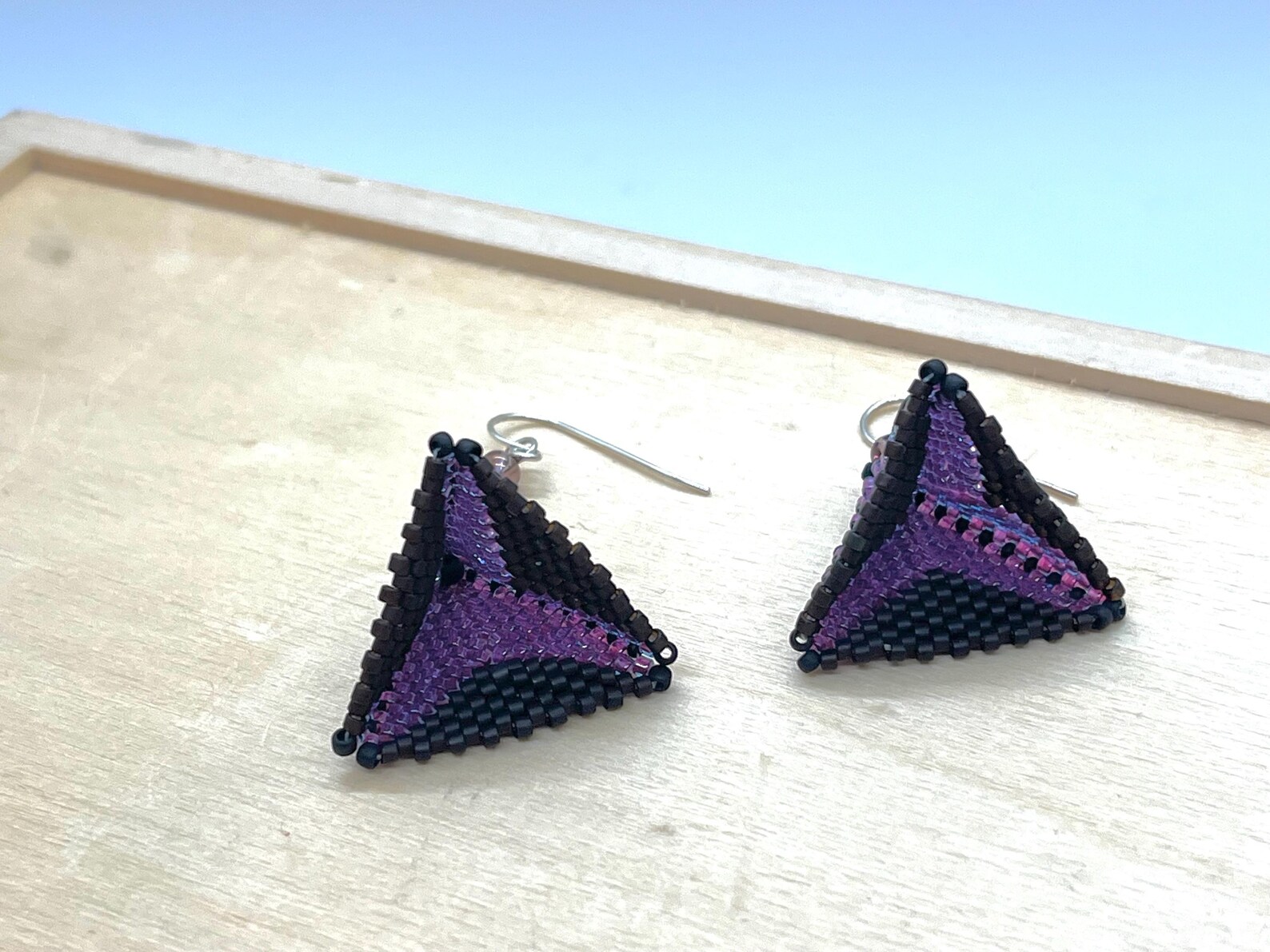 Purple and Black Triangle Seed Bead Earrings. - Etsy