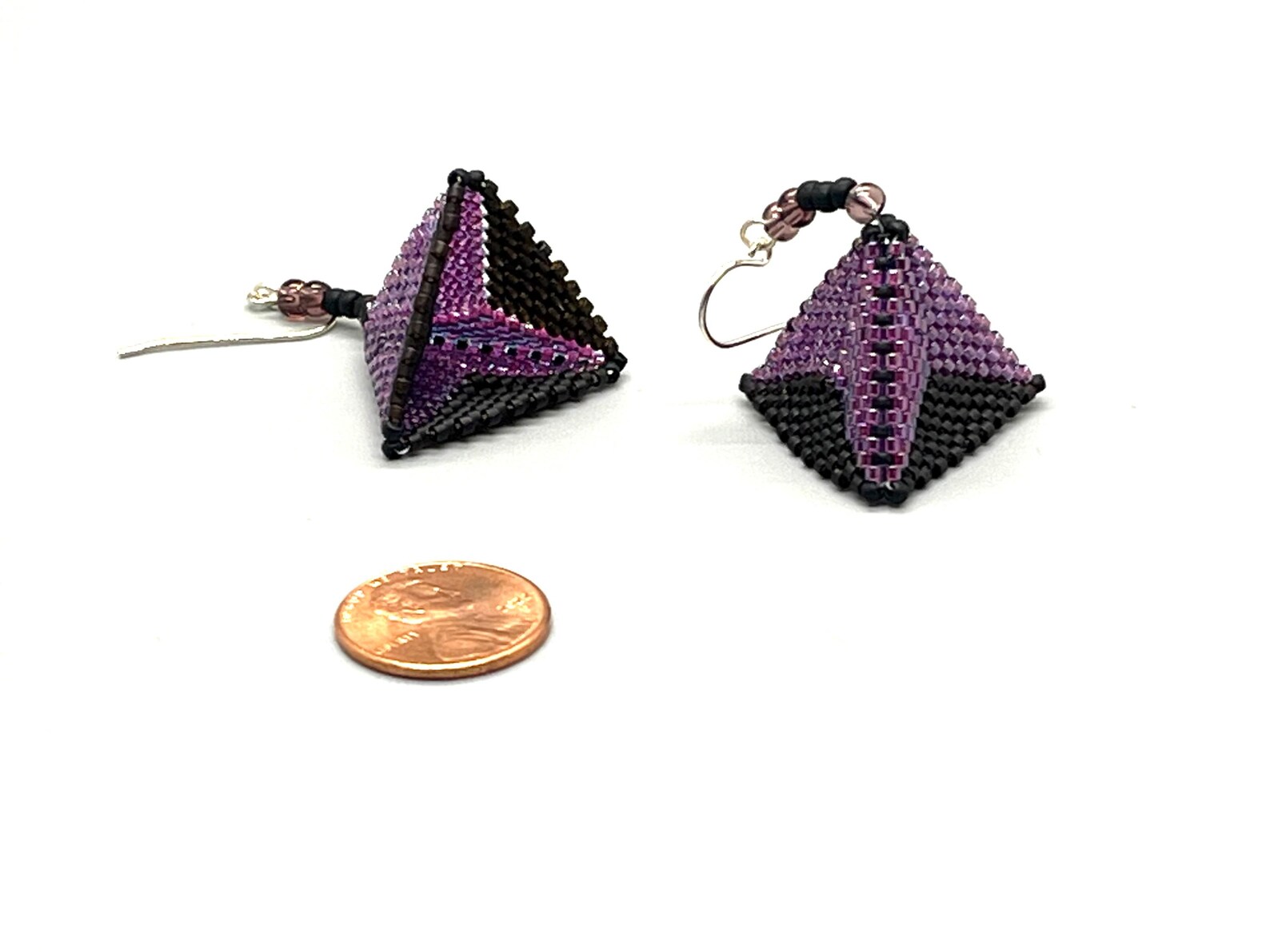 Purple and Black Triangle Seed Bead Earrings. - Etsy
