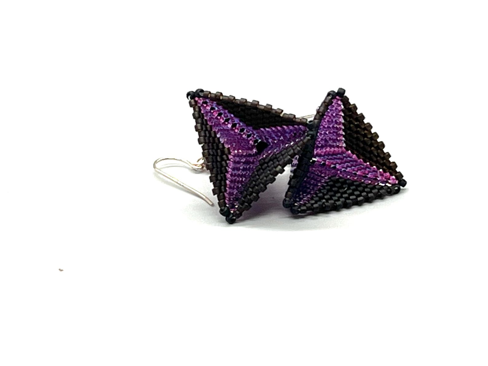 Purple and Black Triangle Seed Bead Earrings. - Etsy