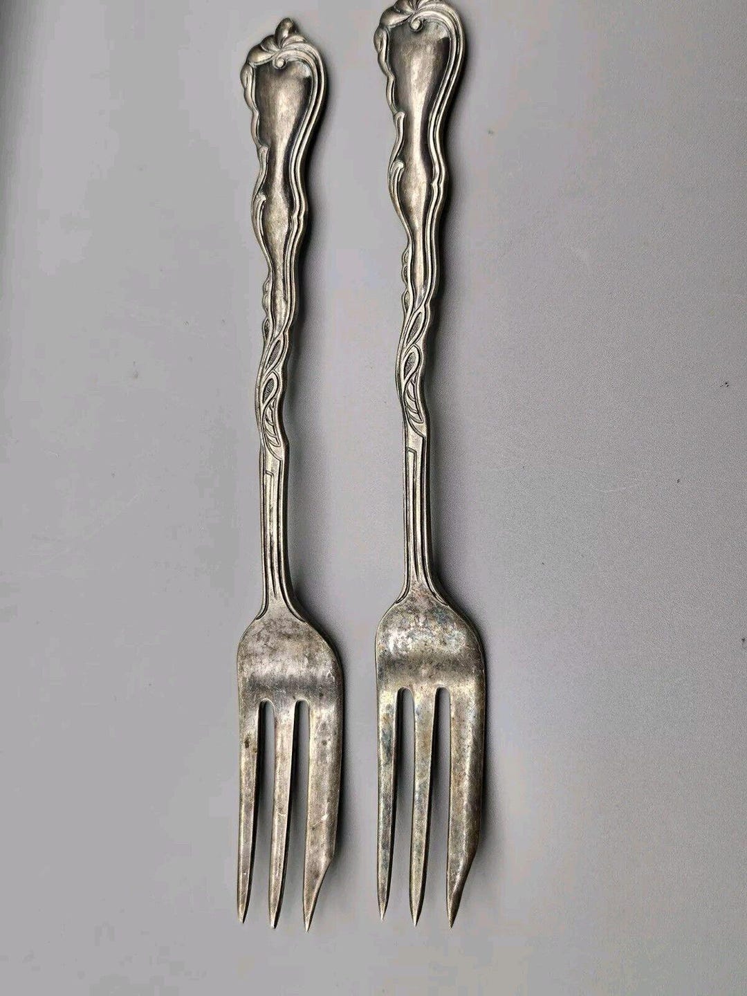 2 Pastry Cake Forks 3 Tines Nils Johan Sweden Silver Plate Scrolls ...