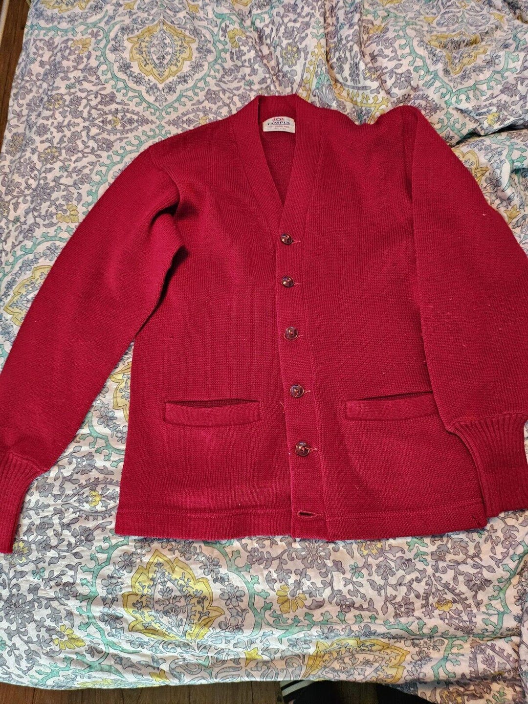 Vtg Varsity Letter Sweater College University Wool Dark Red Button ...