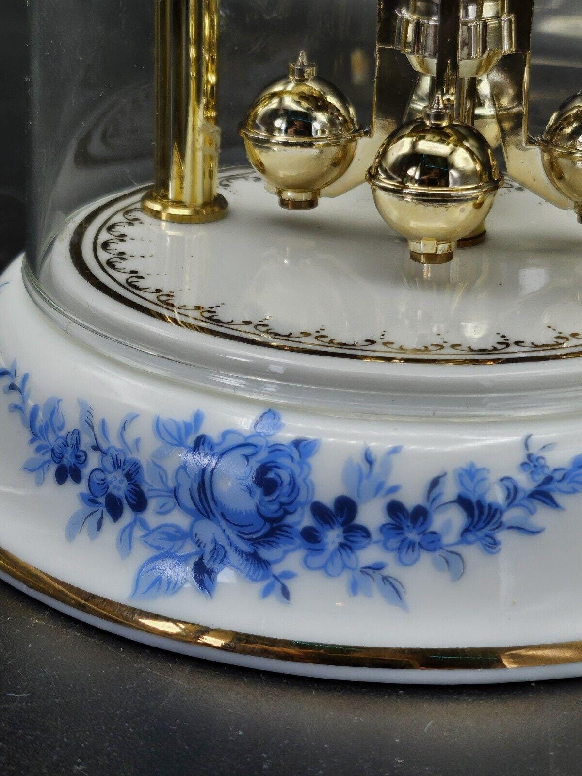 Vtg Reine Handarbeit Porcelain Kundo Clock Blue Flowers Glass Dome ...