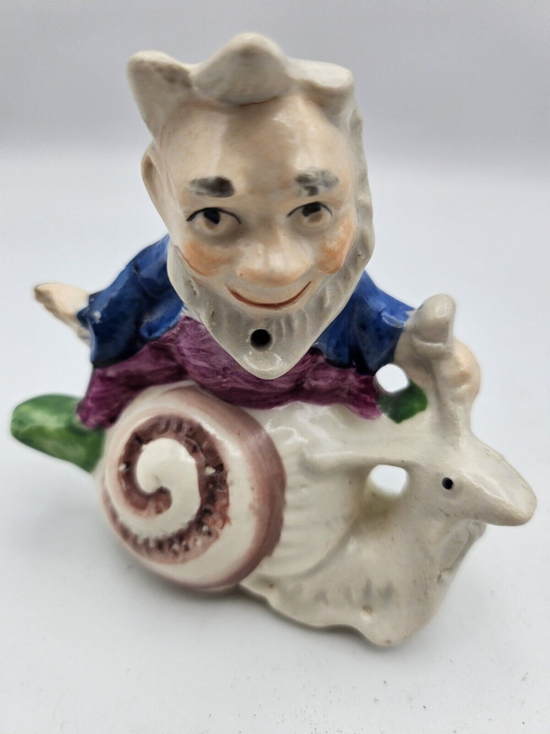 Rare Vtg Goebel Style Figurine Elf Dwarf Riding a Snail Crown Salt ...