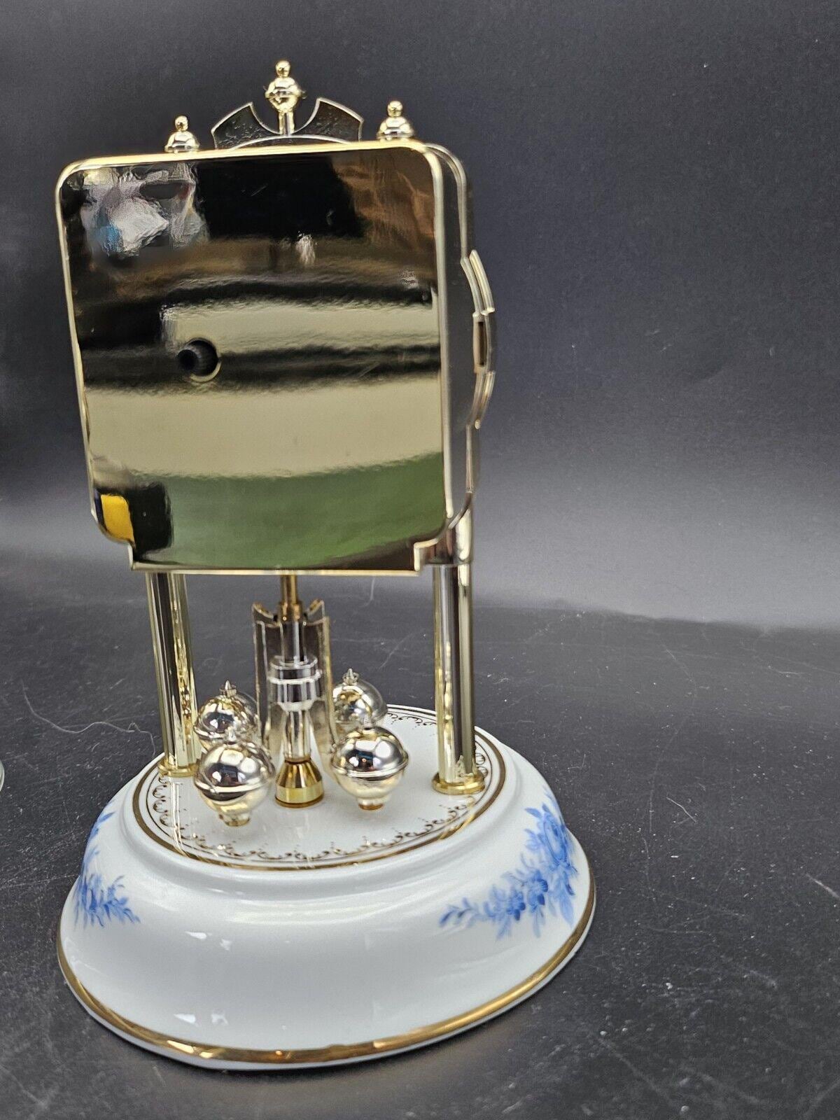 Vtg Reine Handarbeit Porcelain Kundo Clock Blue Flowers Glass Dome ...