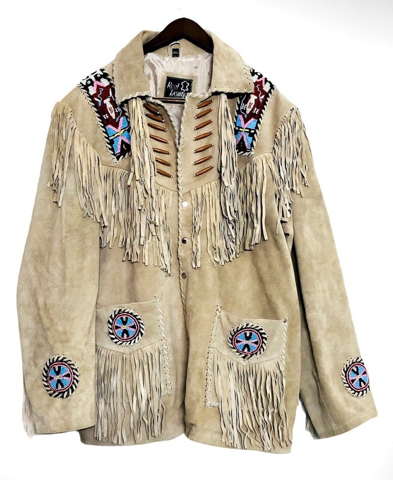 Men Native Indian American Cowboy 1980s Rockabilly Buckskin Suede Coat ...