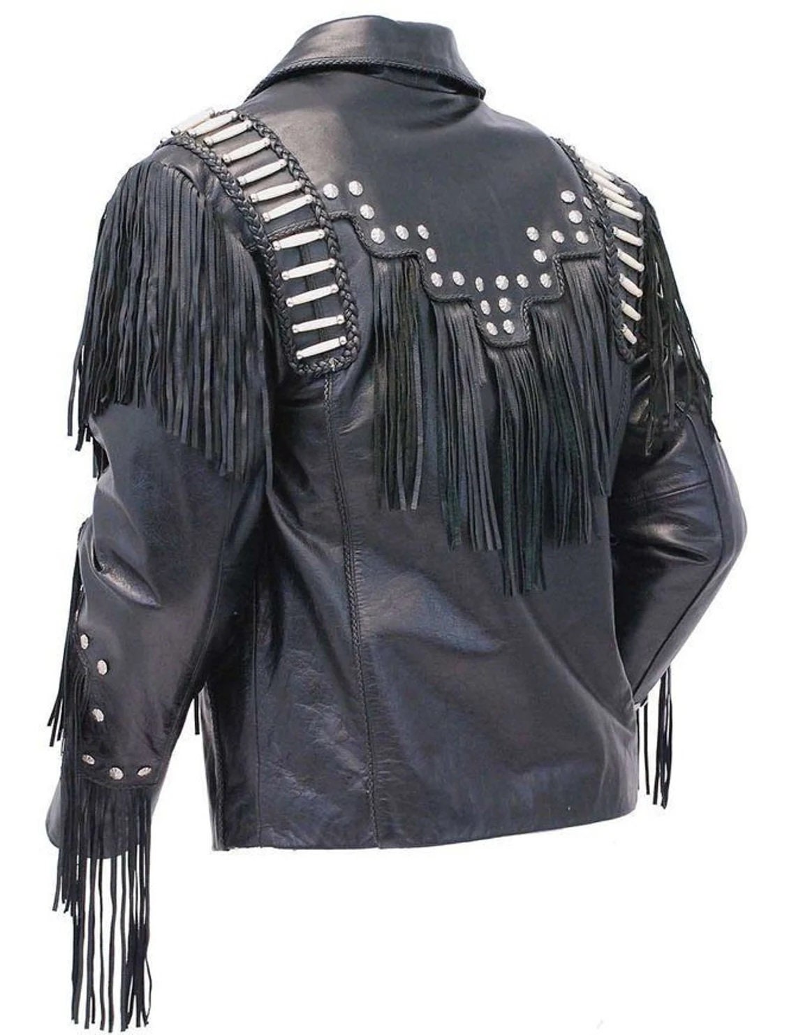 Men's Native American Leather Jacket Fringes & Beads Cowboy Western ...