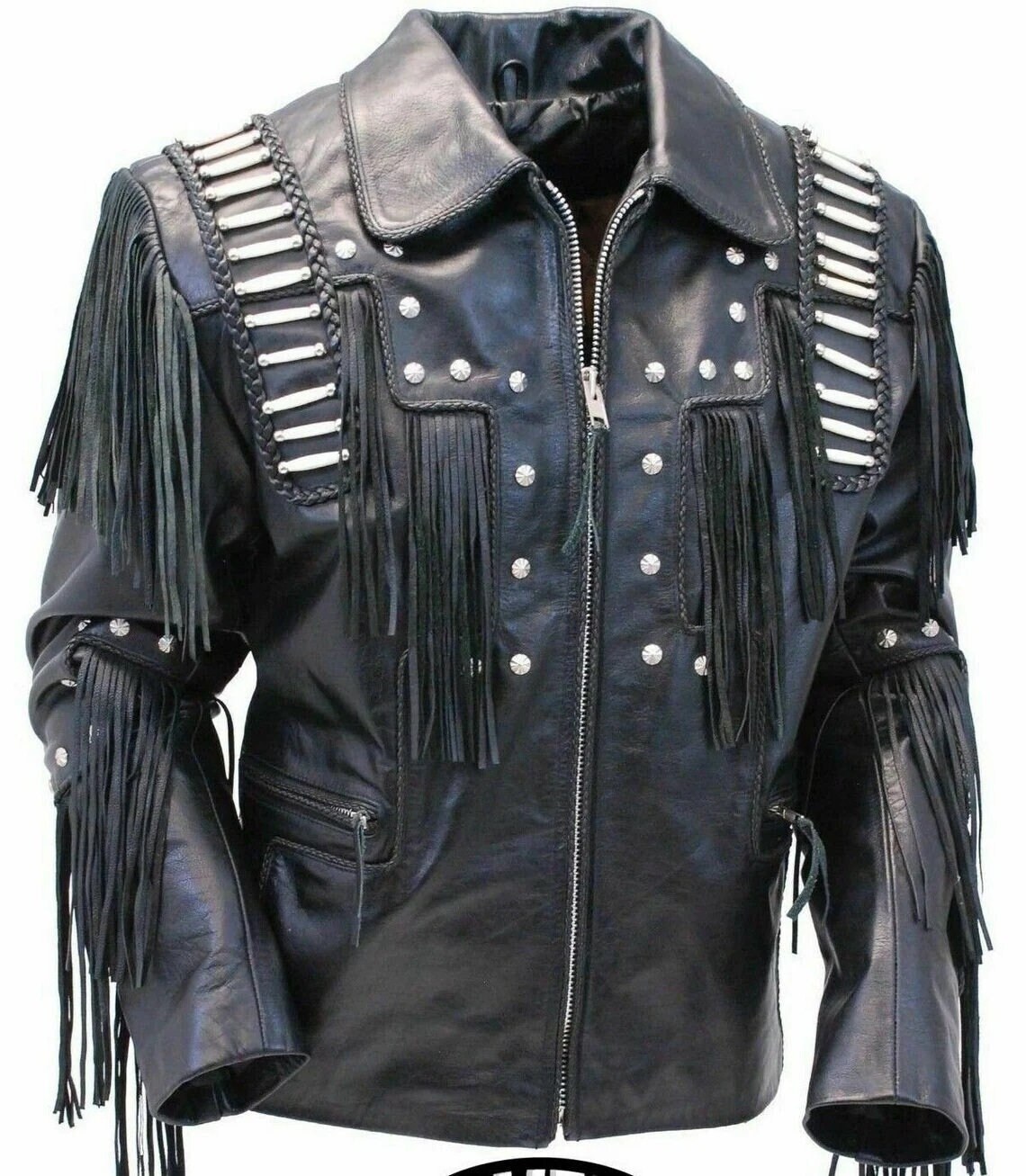 Men's Native American Leather Jacket Fringes & Beads Cowboy Western ...