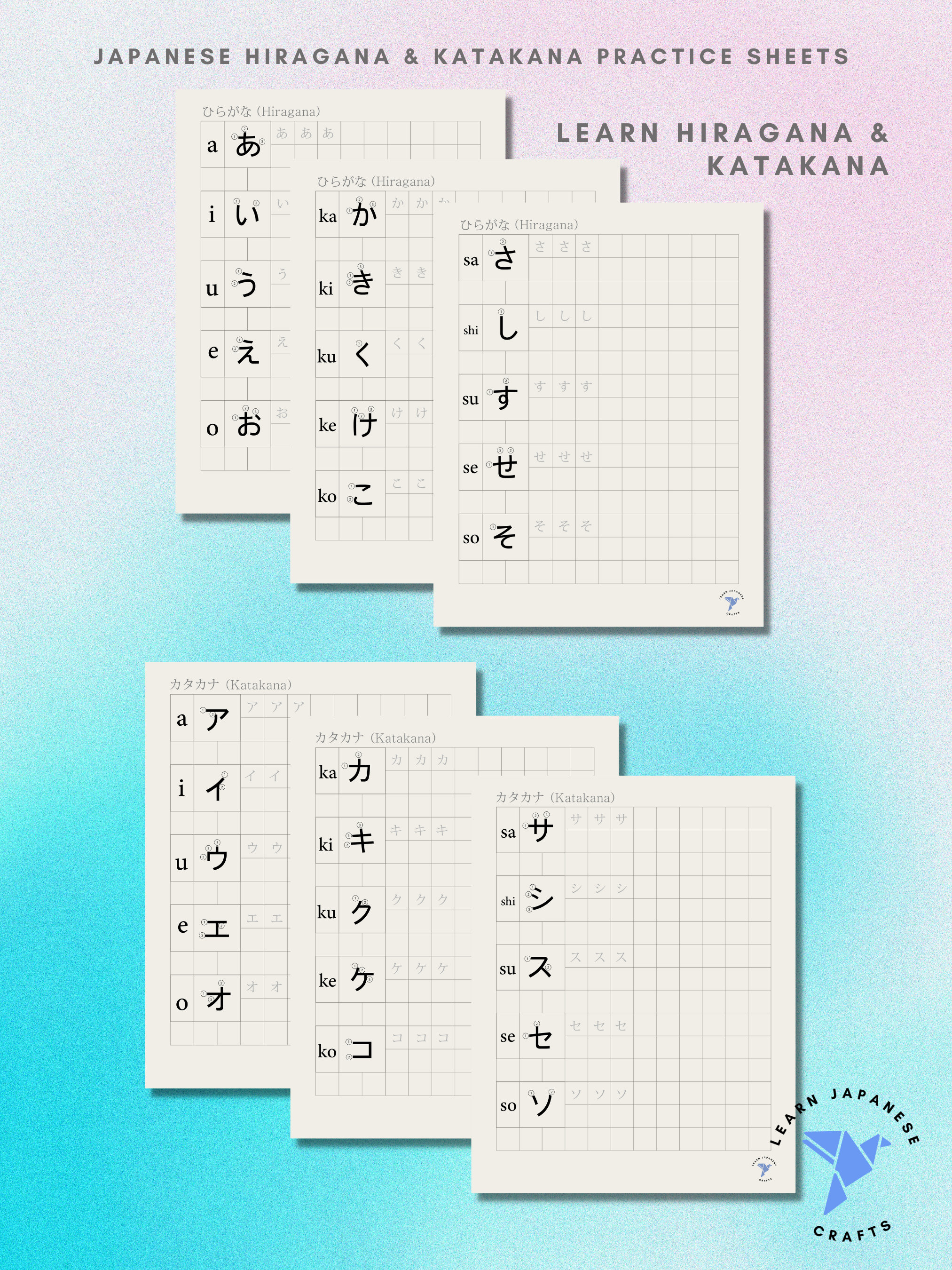 Beginner Japanese Hiragana and Katakana Practice Sheets - Printable PDF ...