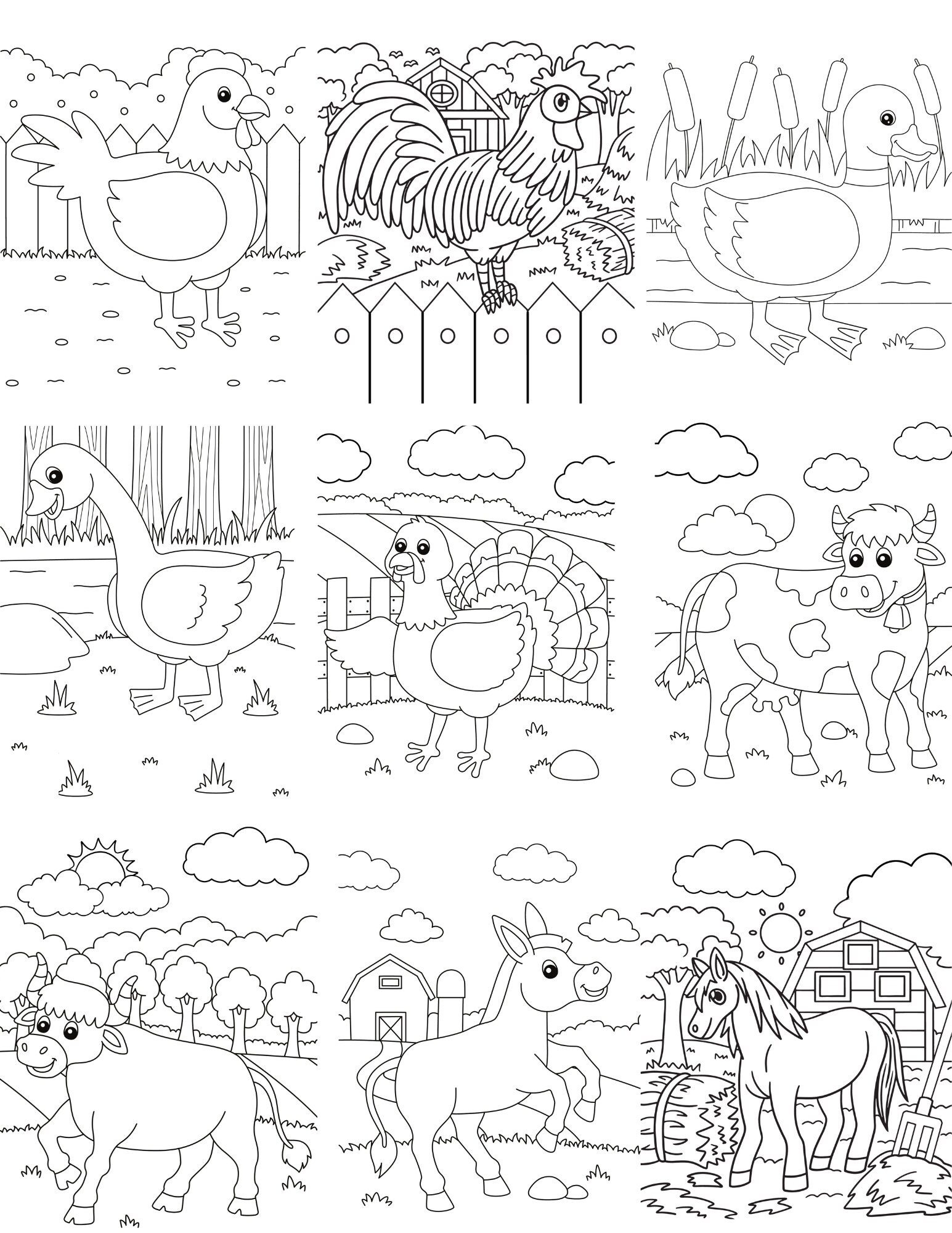 Farm Coloring Pages - 30 Page Colouring Book - Farm Animals - Tractors ...