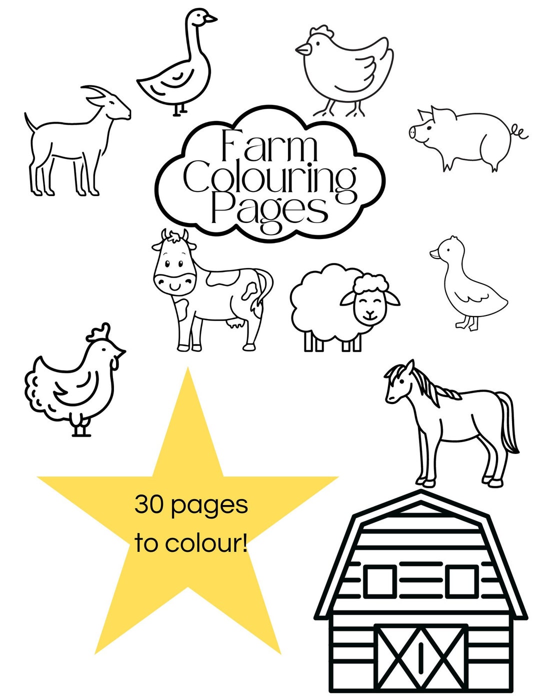 Farm Coloring Pages - 30 Page Colouring Book - Farm Animals - Tractors ...
